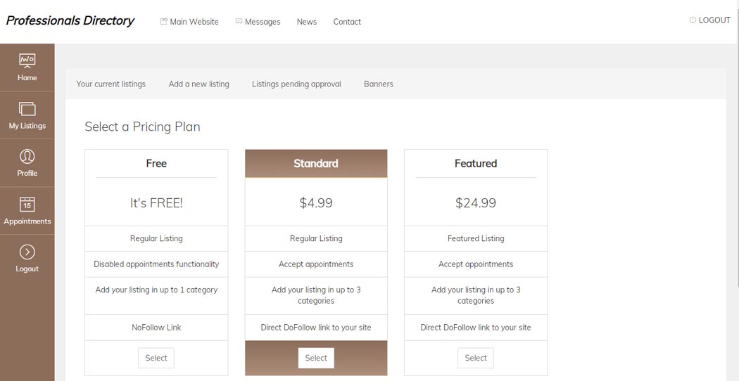Professionals Directory Features